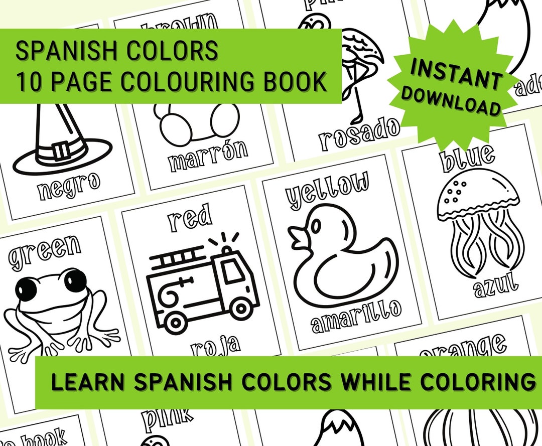 Spanish Colors 10 Page Coloring Book, Learn Colors in Spanish ...