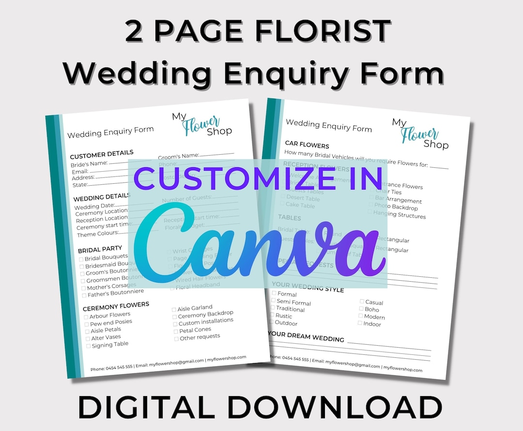 Florist Wedding Flower Inquiry Form Template, 100% Editable in Canva ...