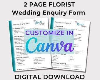 Florist Wedding Inquiry Form Template, Editable in Canva, 100% ...