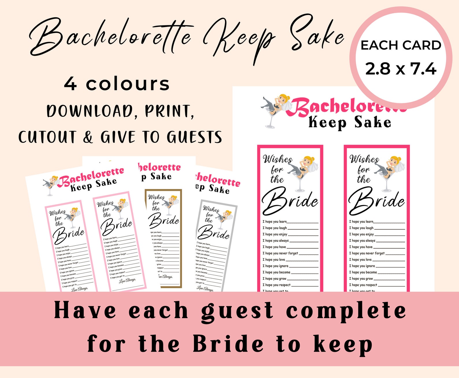 Bride Wish Cards, Bachelorette Party Bride Advice Cards, Download ...