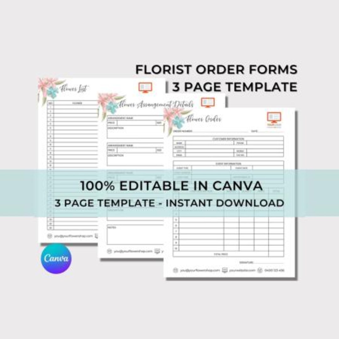 Florist Order Form Template (3 Pages) | Editable in Canva | Custom ...