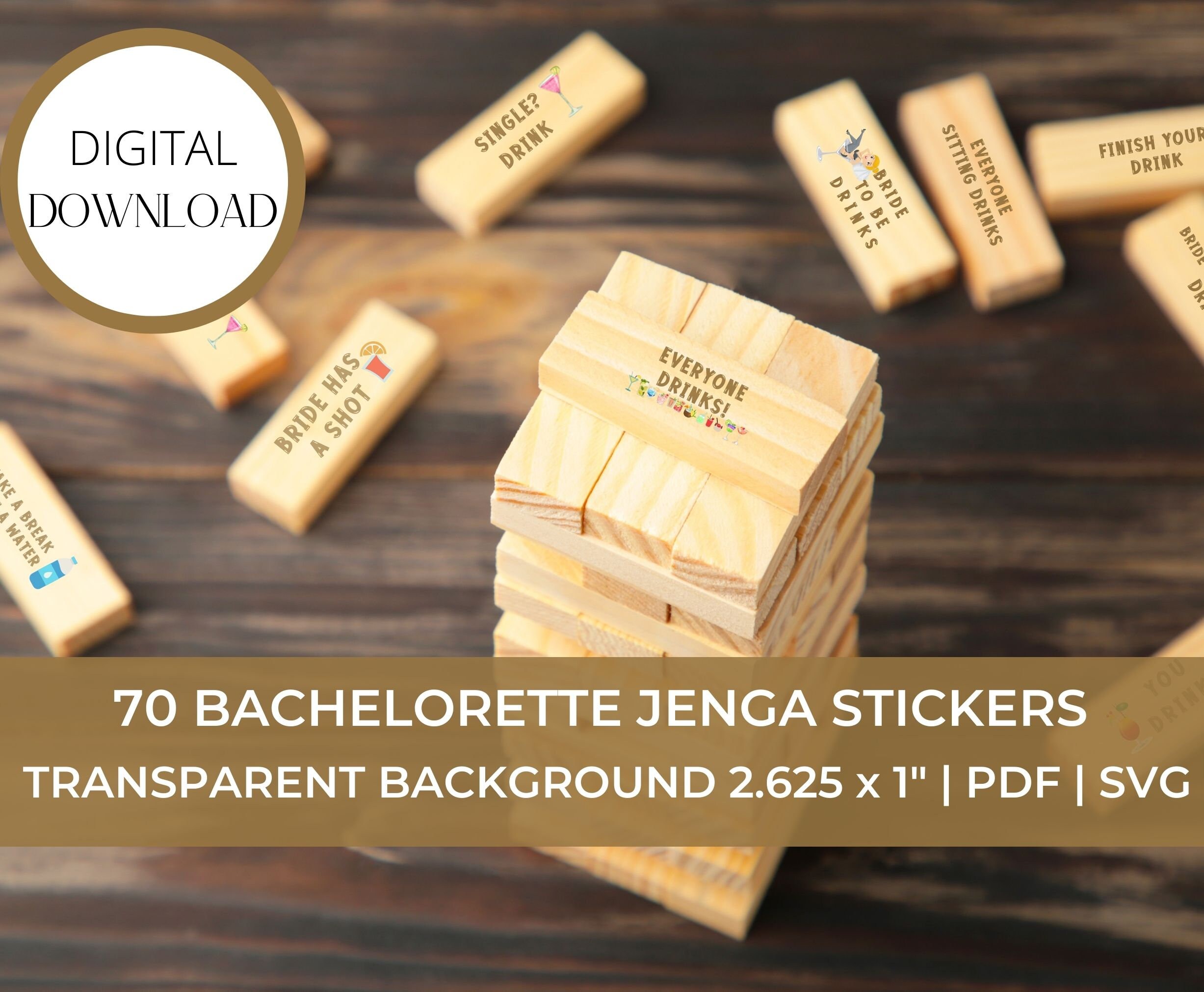 Bachelorette Jenga Drinking Game 70 Stickers Transparent - Etsy Canada
