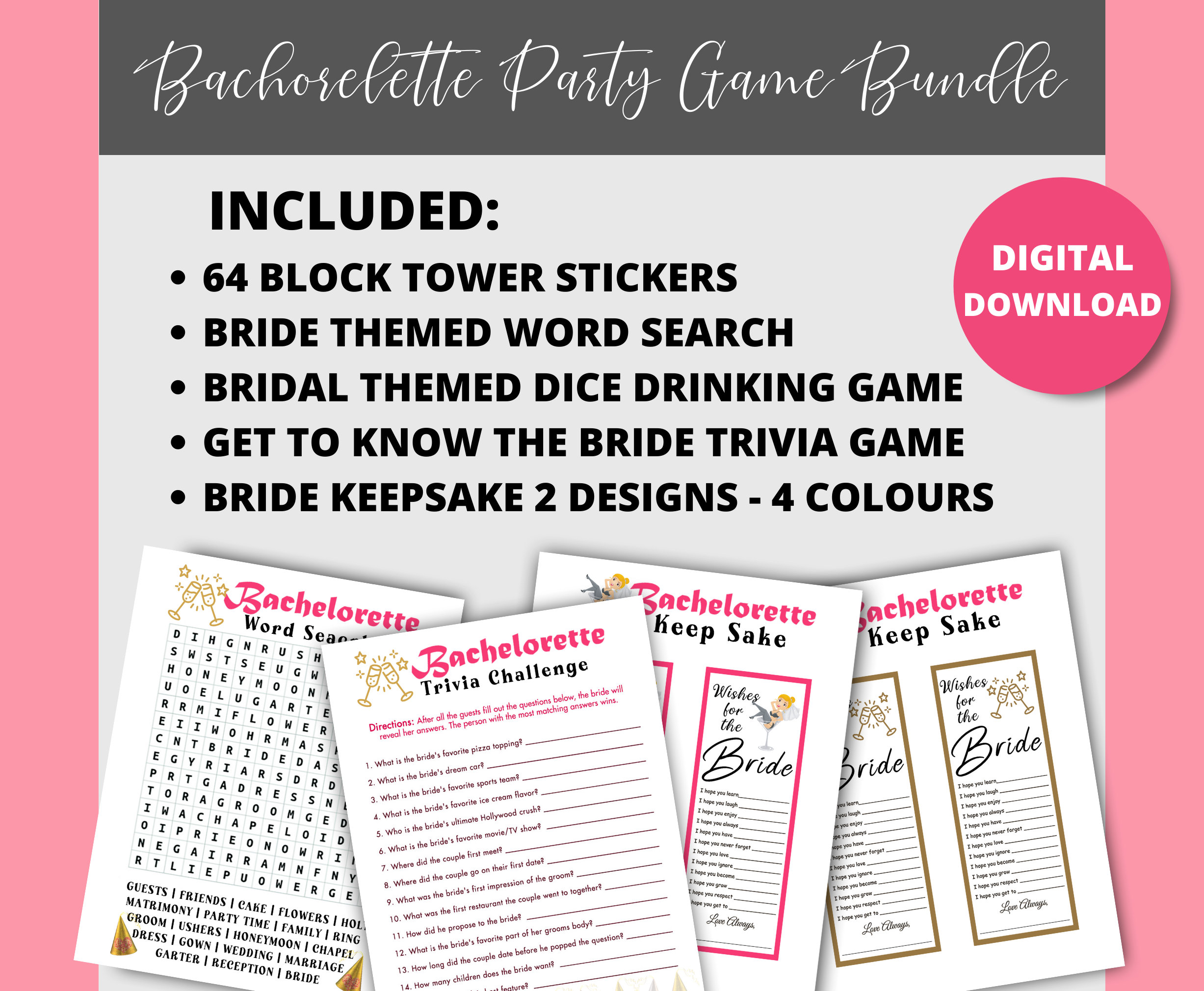 Bachelorette Party Game Bundle, Bachelorette Jenga, Hen Party Games ...