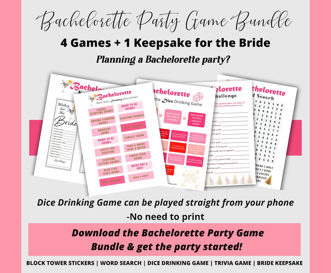Bachelorette Party Game Bundle, Bachelorette Jenga, Hen Party Games ...