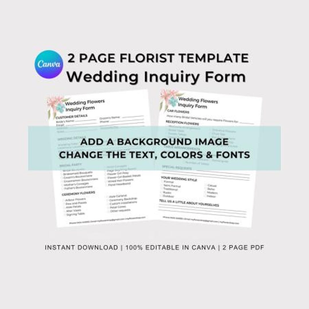 Florist Wedding Inquiry Form Template | Editable in Canva ...