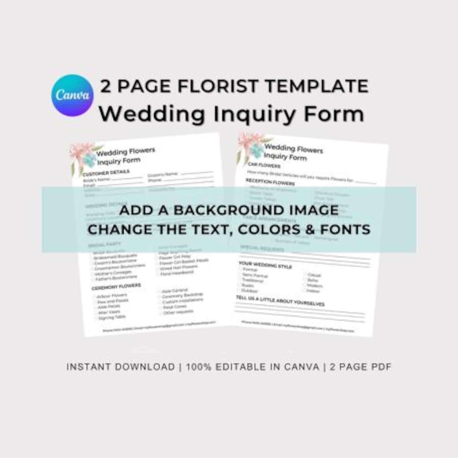 Florist Wedding Inquiry Form Template | Editable in Canva ...