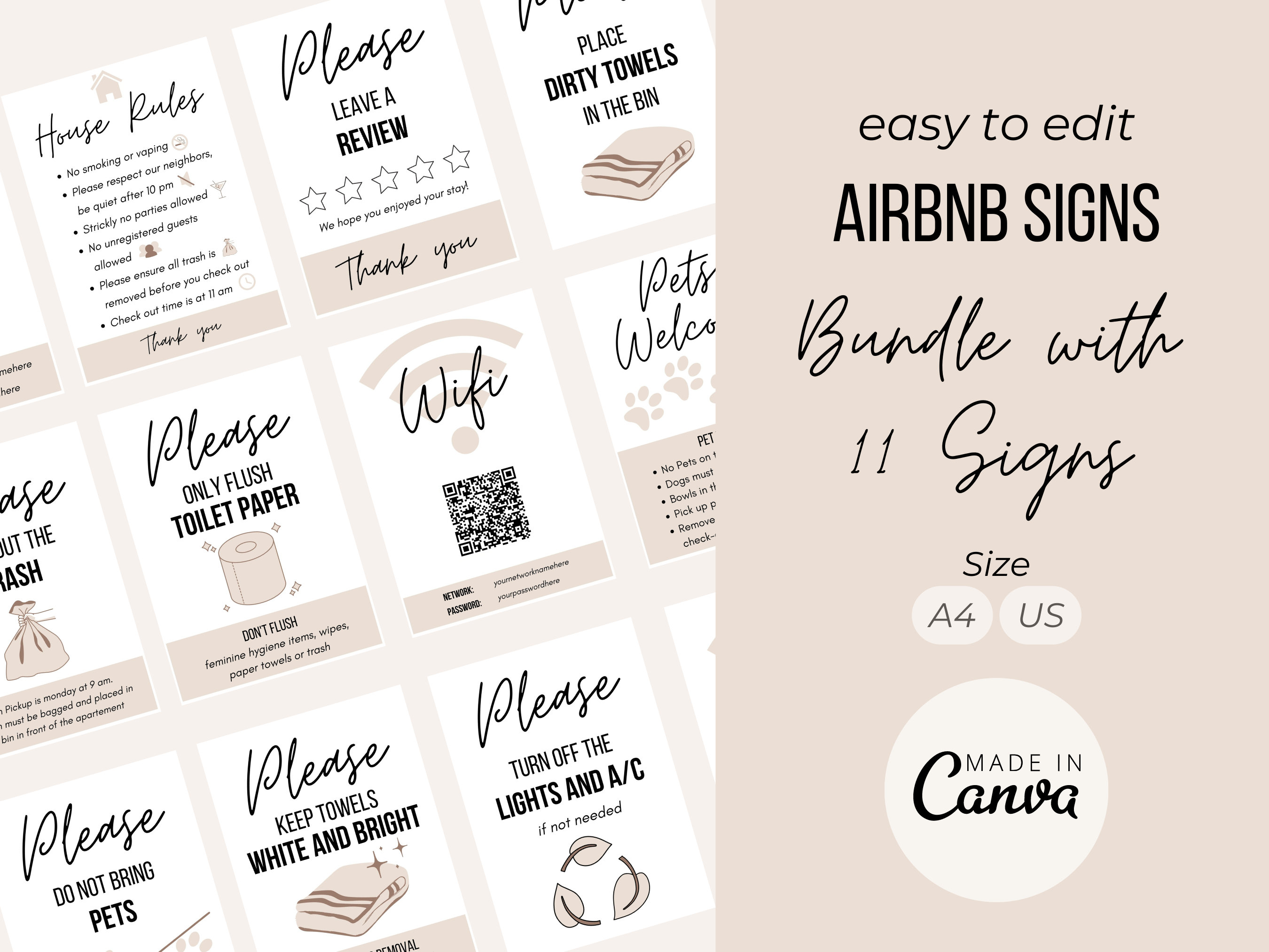 Airbnb Signs Airbnb Sign Bundle Airbnb Template Wifi password Sign ...
