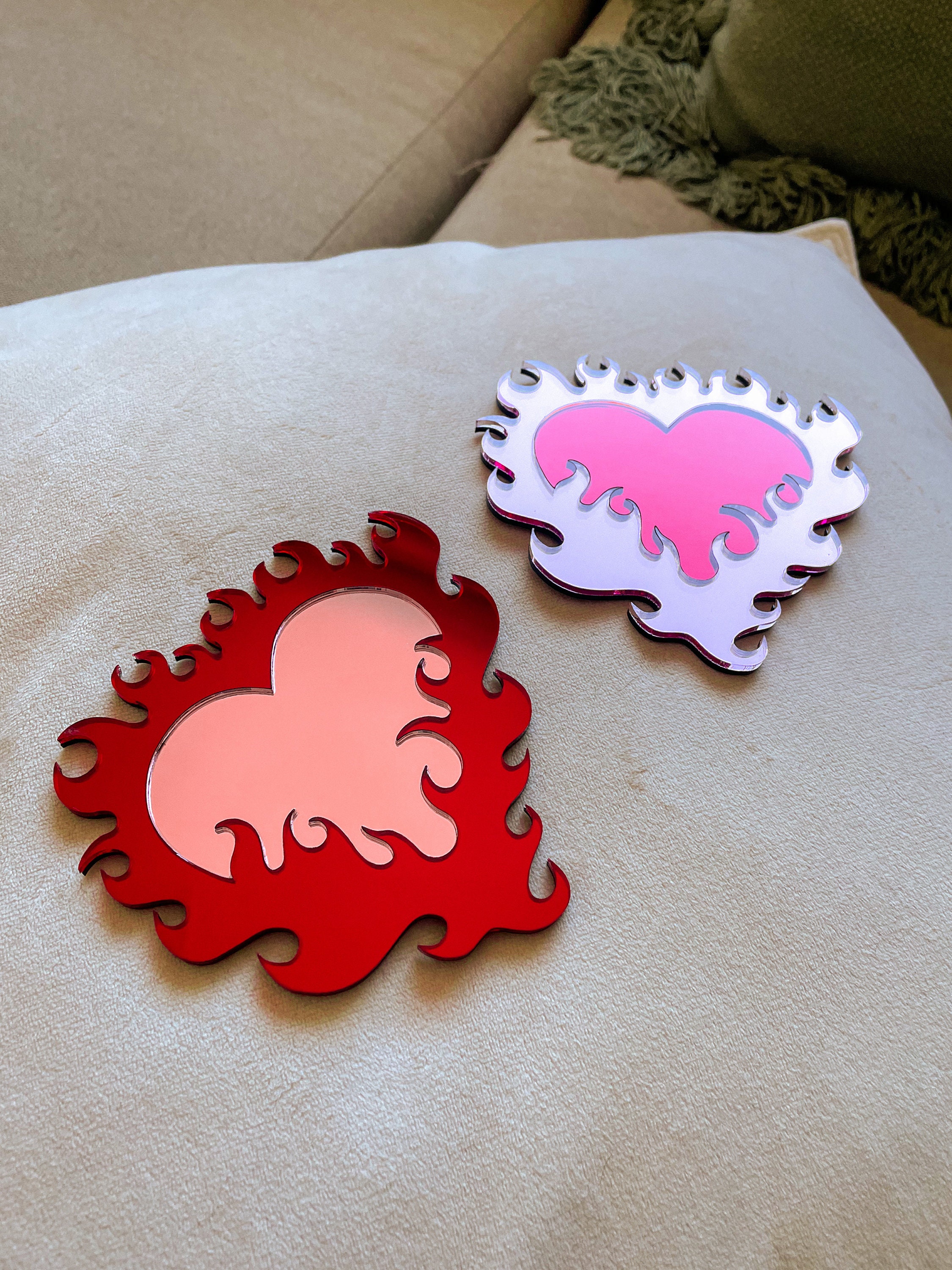 Pink & Red Flame Heart Mirror - Magnet SINGLE - Etsy