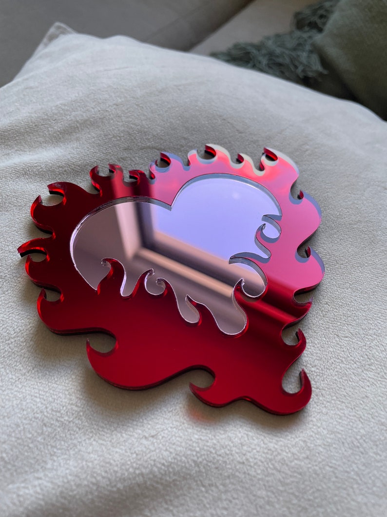 Pink & Red Flame Heart Mirror - Magnet SINGLE - Etsy