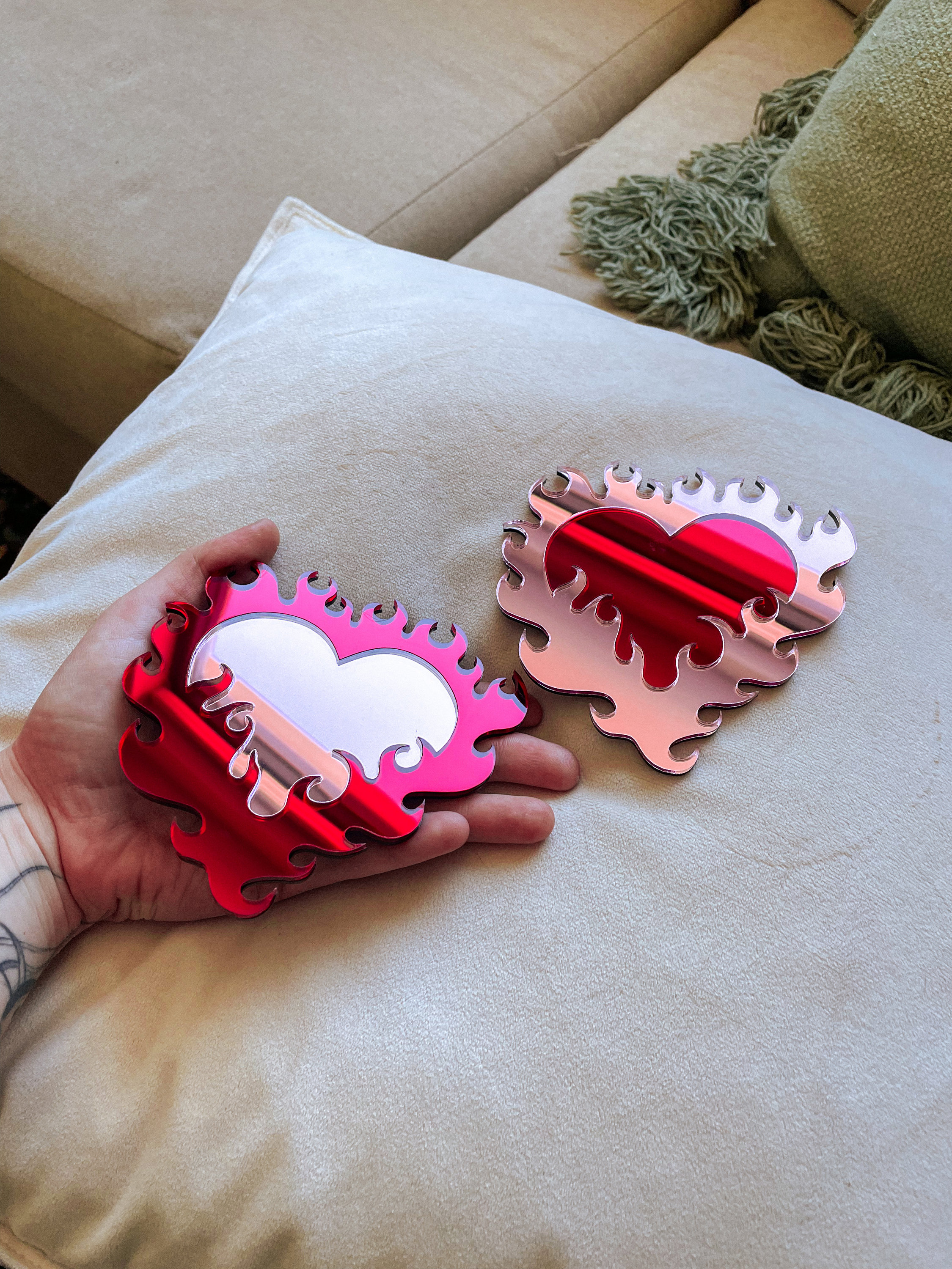 Pink & Red Flame Heart Mirror - Magnet SINGLE - Etsy