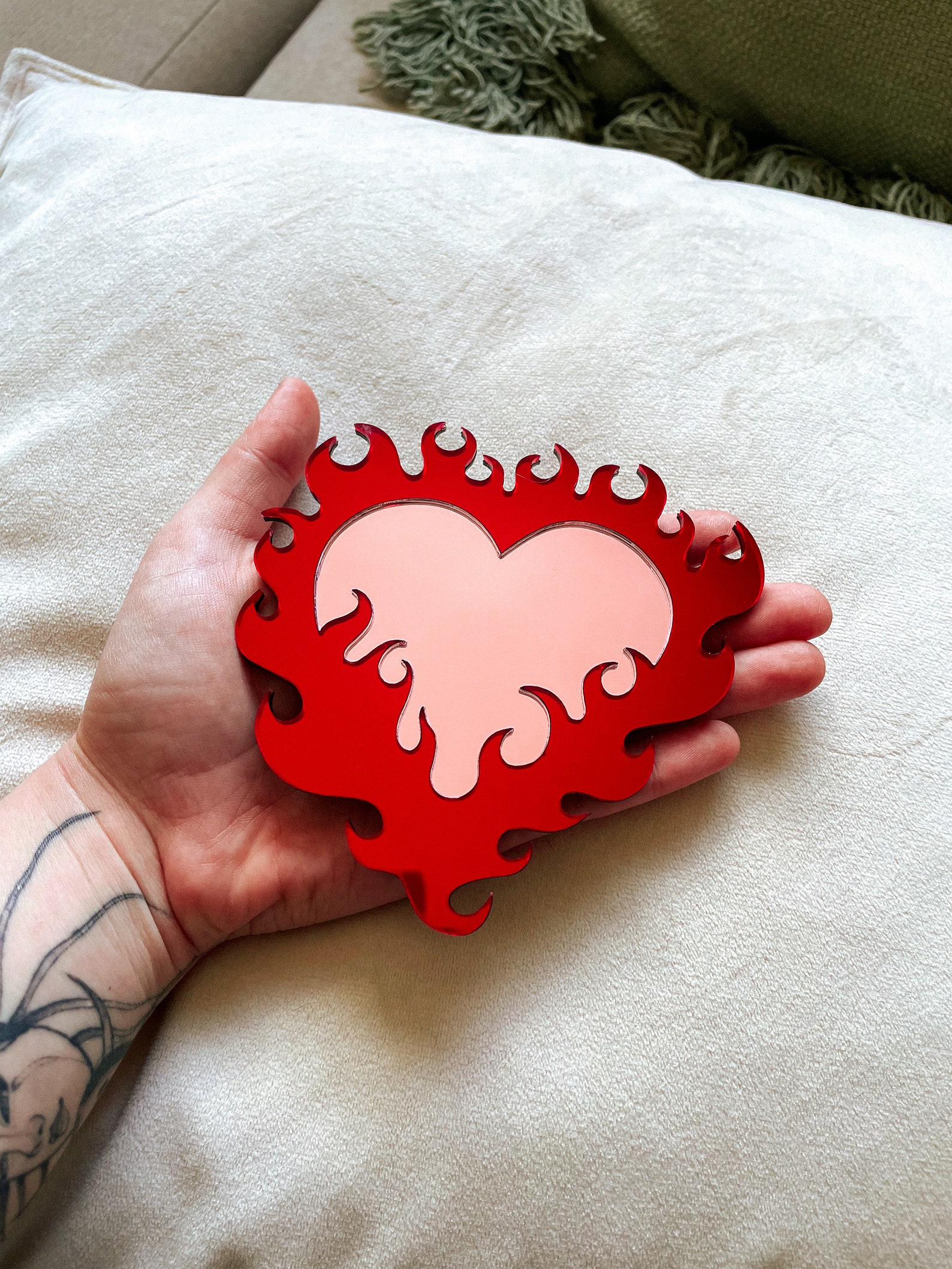 Pink & Red Flame Heart Mirror - Magnet SINGLE - Etsy