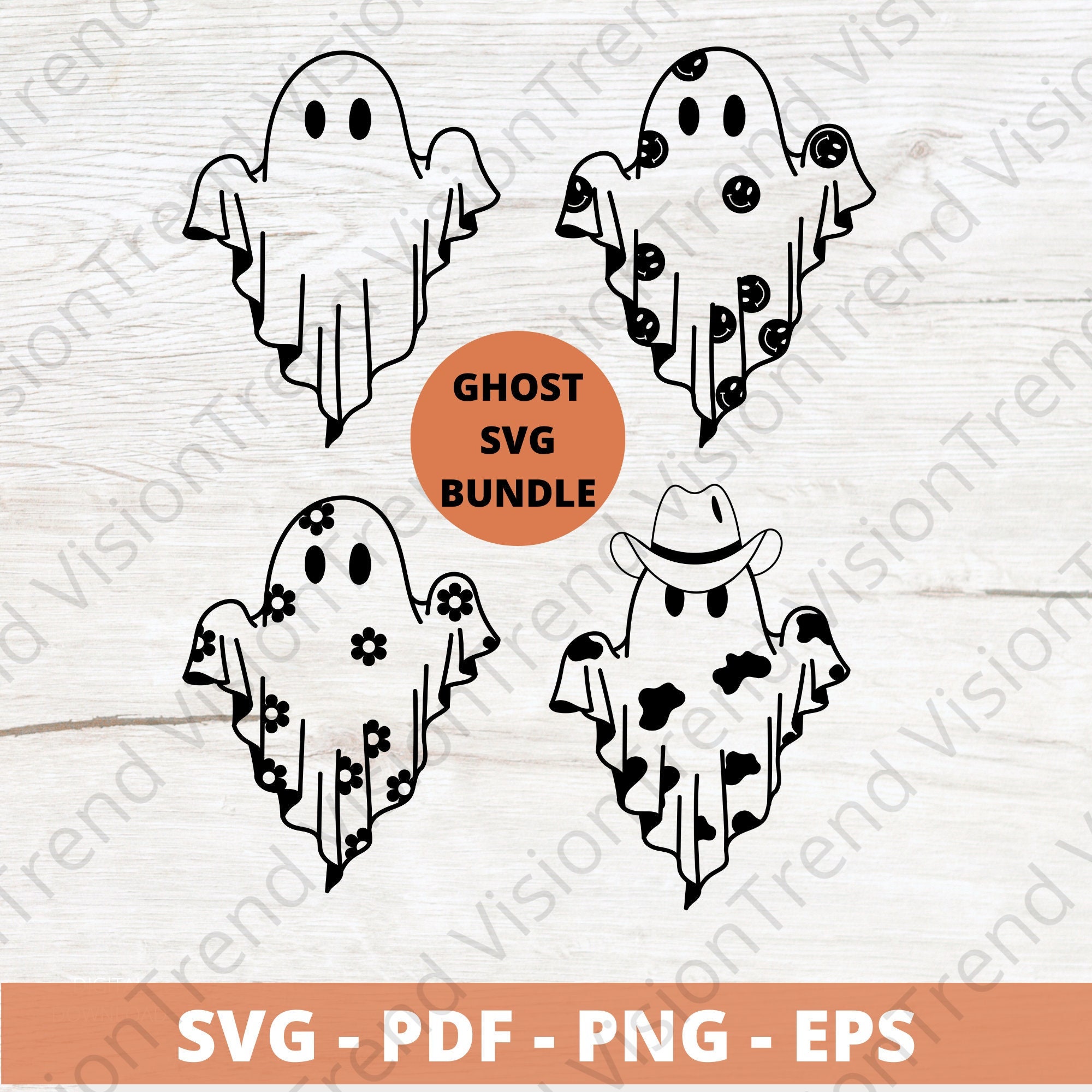 Ghost Bundle Svg, Ghost Svg, Floral Ghost Svg, Cowboy Ghost Svg, Retro ...