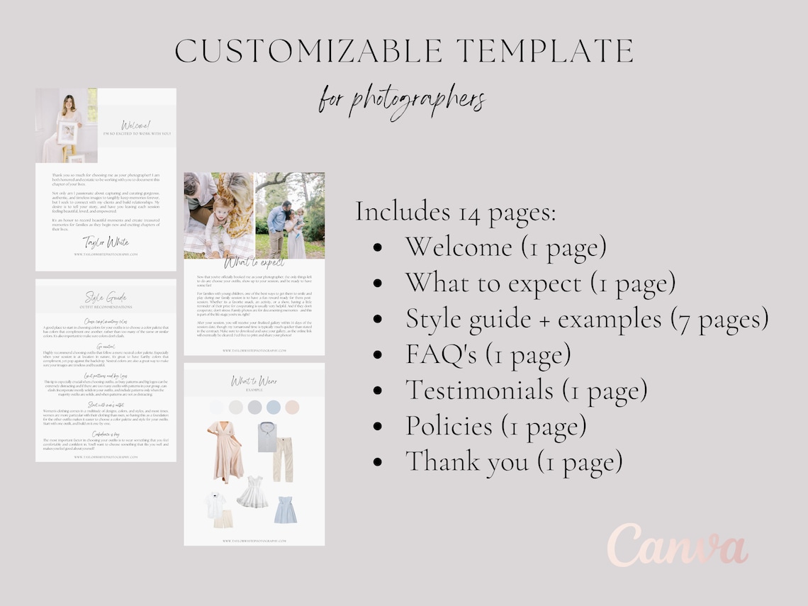 Family Photography Welcome & Style Guide, Photography Guide Canva ...