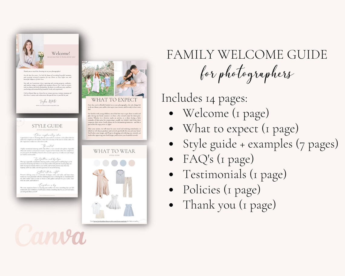 Photography Welcome & Style Guide Bundle, Family Session Prep Guide ...