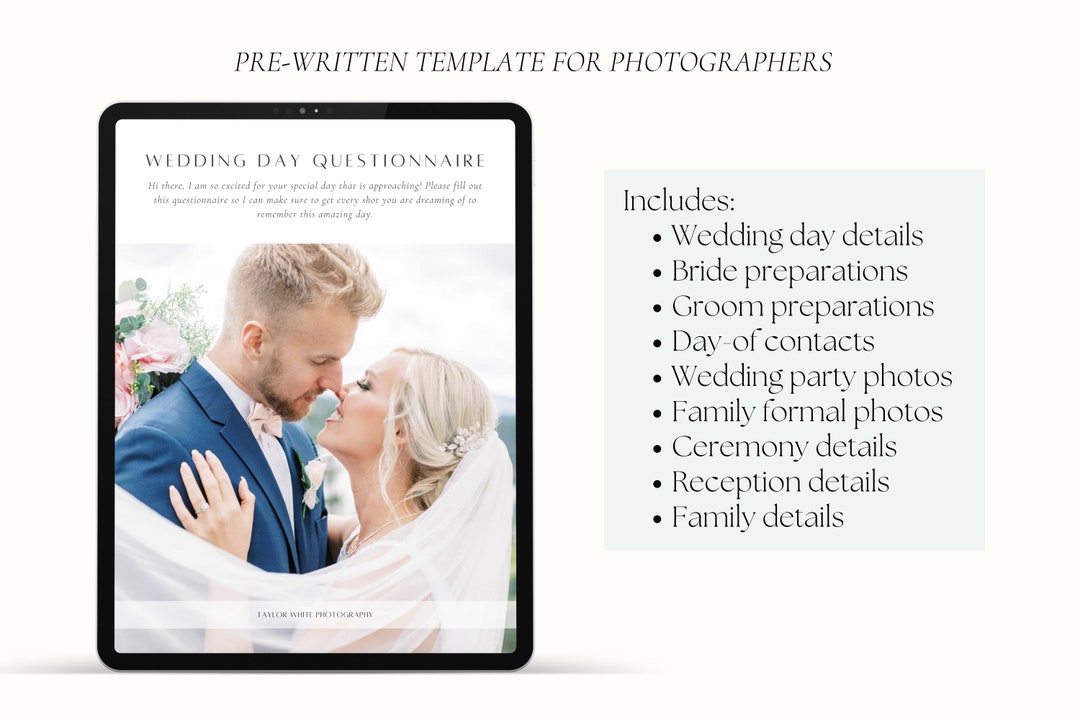 Wedding Photography Questionnaire Template, Wedding Client ...