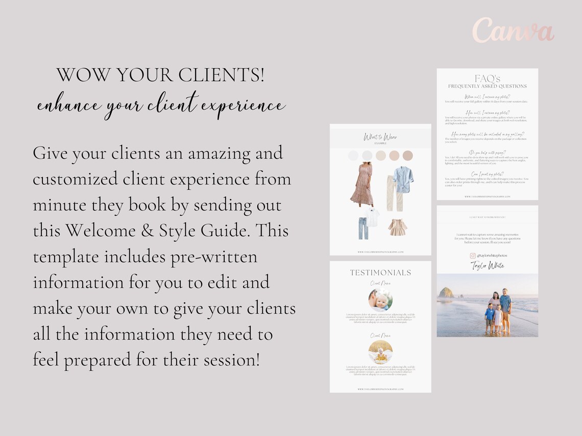 Family Photography Welcome & Style Guide, Photography Guide Canva ...