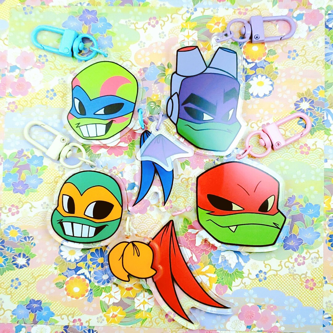 Colorful Turtle Heads With Tail Dangles | Acrylic Keychain Charm ...