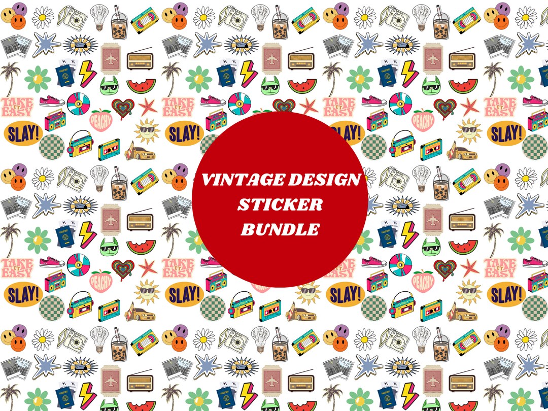 Vintage Design Stickers, Vintage Sticker, PDF File Stickers, Vintage ...