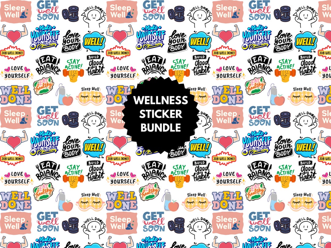 Wellness Sticker Bundle, Wellbeing Sticker Bundle, PDF File Sticker ...