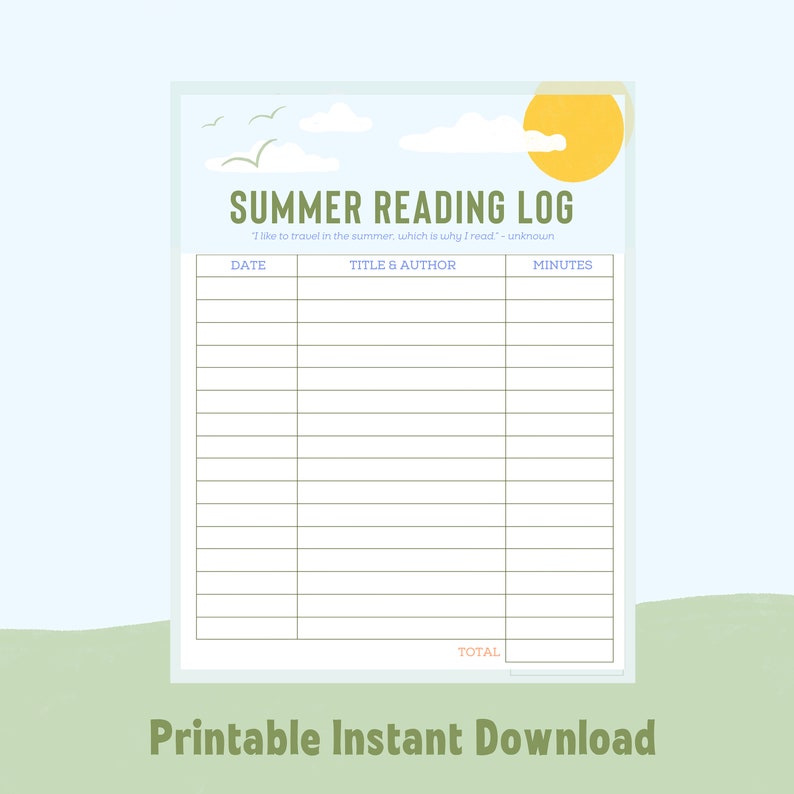 Summer Reading Log - Printable Instant Download Book Tracker Reading ...