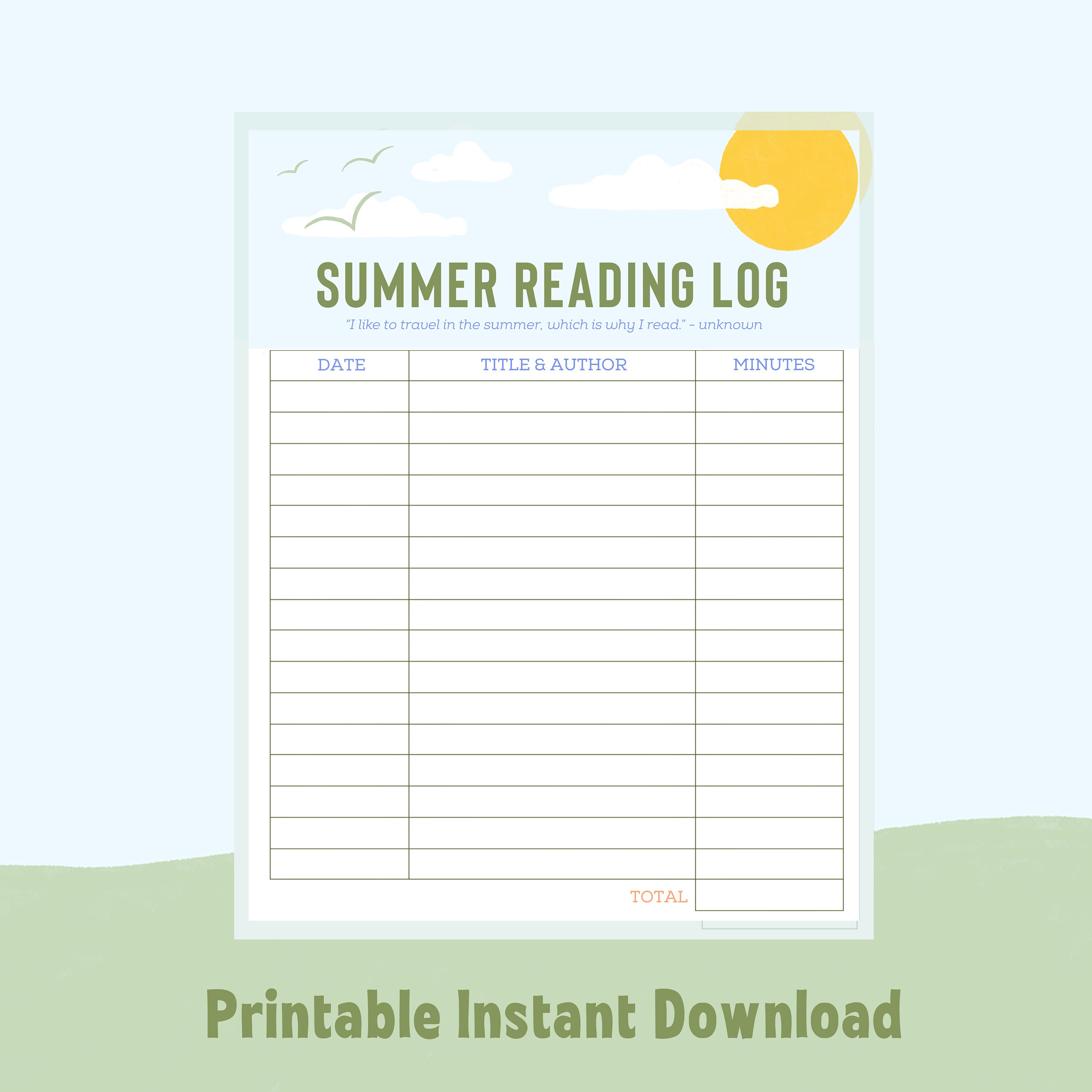 Summer Reading Log - Printable Instant Download Book Tracker Reading ...