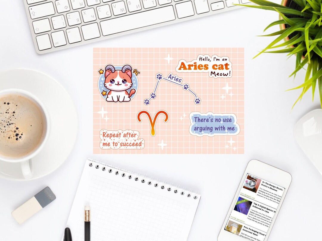 Zodiac Sign Sticker, Aries Sticker, Stickers With Cats, Horoscope ...