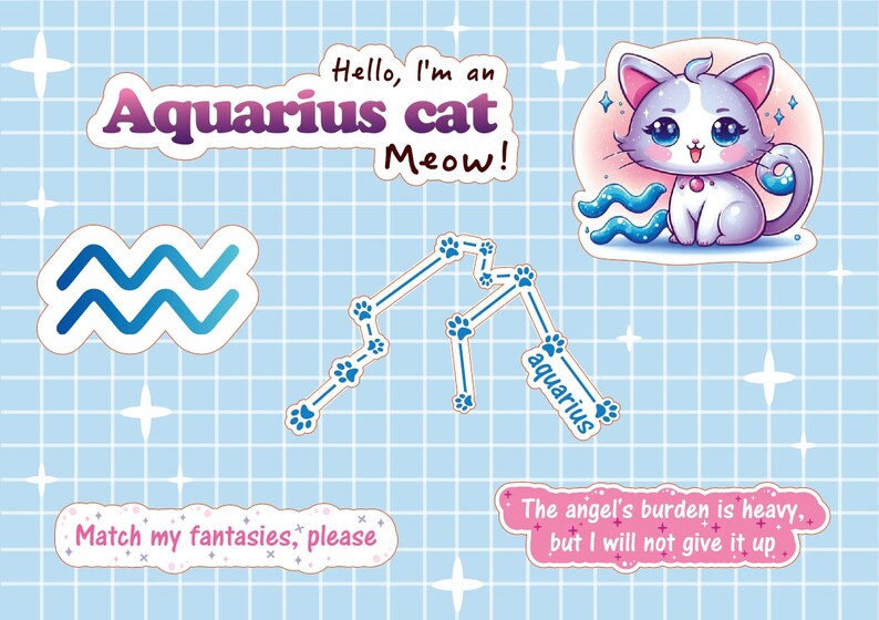 Zodiac Stickers, Cats, Aquarius Sticker, Stickers With Cats, Horoscope Stickers, Astrology ...