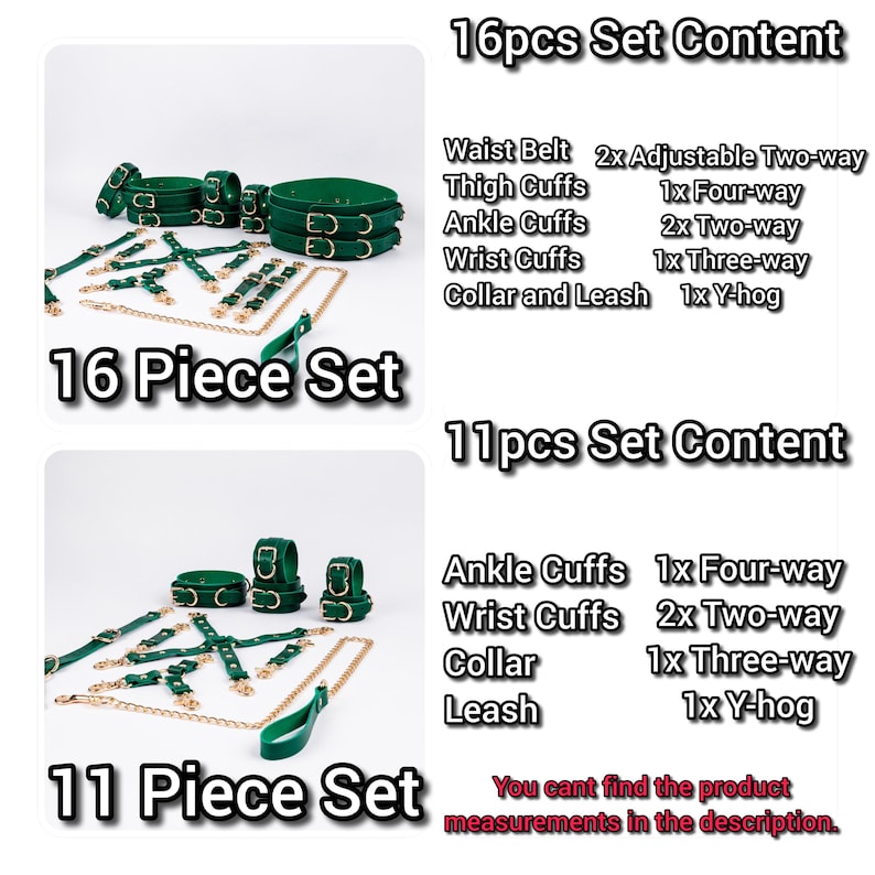16 Piece – Italian Leather Bondage Restraint Set – Waist Belt, Thigh ...