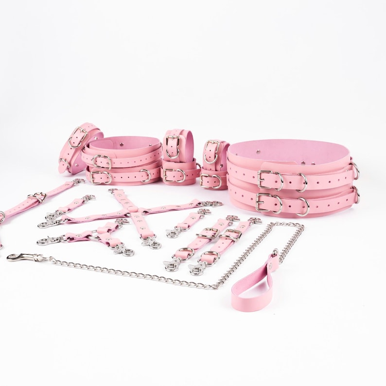 16 Piece – Italian Leather Bondage Restraint Set – Waist Belt, Thigh ...