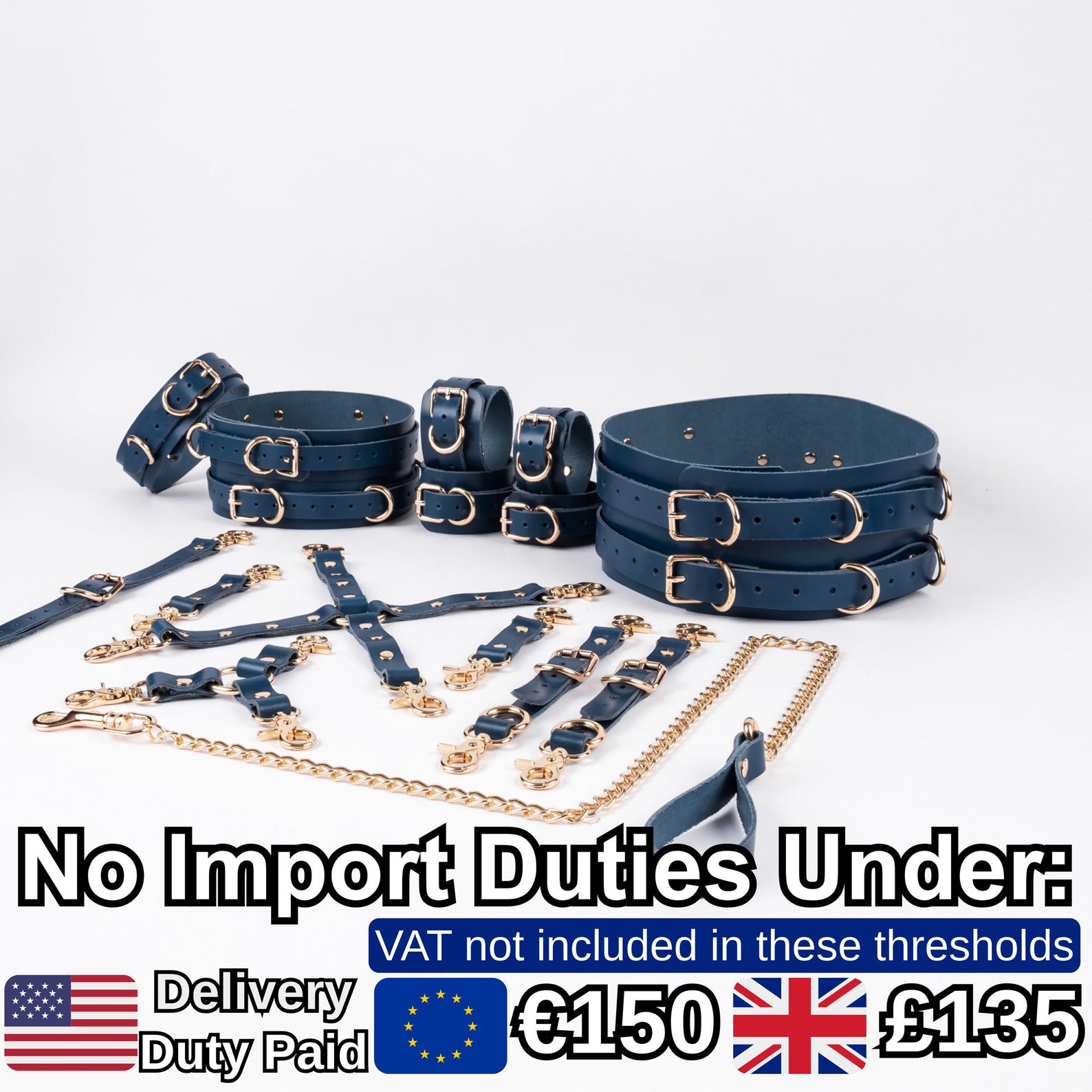 16 Piece – Italian Leather Bondage Restraint Set – Waist Belt, Thigh ...
