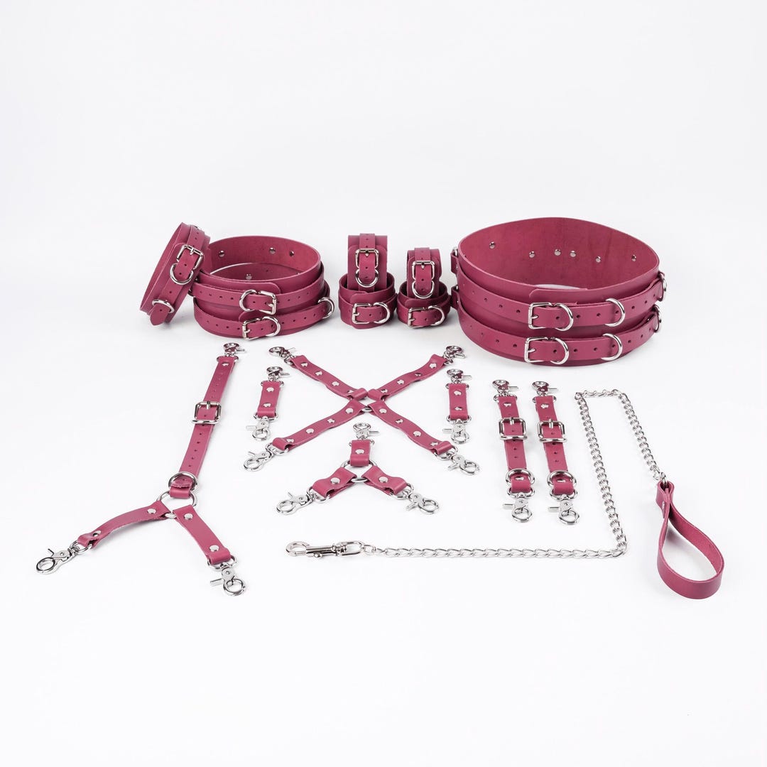 16 Piece – Italian Leather Bondage Restraint Set – Waist Belt, Thigh ...