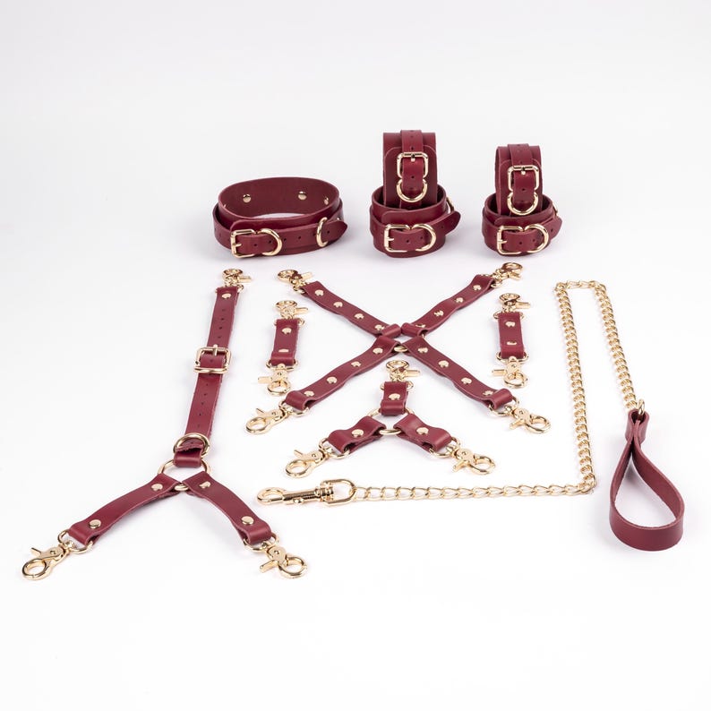 16 Piece – Italian Leather Bondage Restraint Set – Waist Belt, Thigh ...
