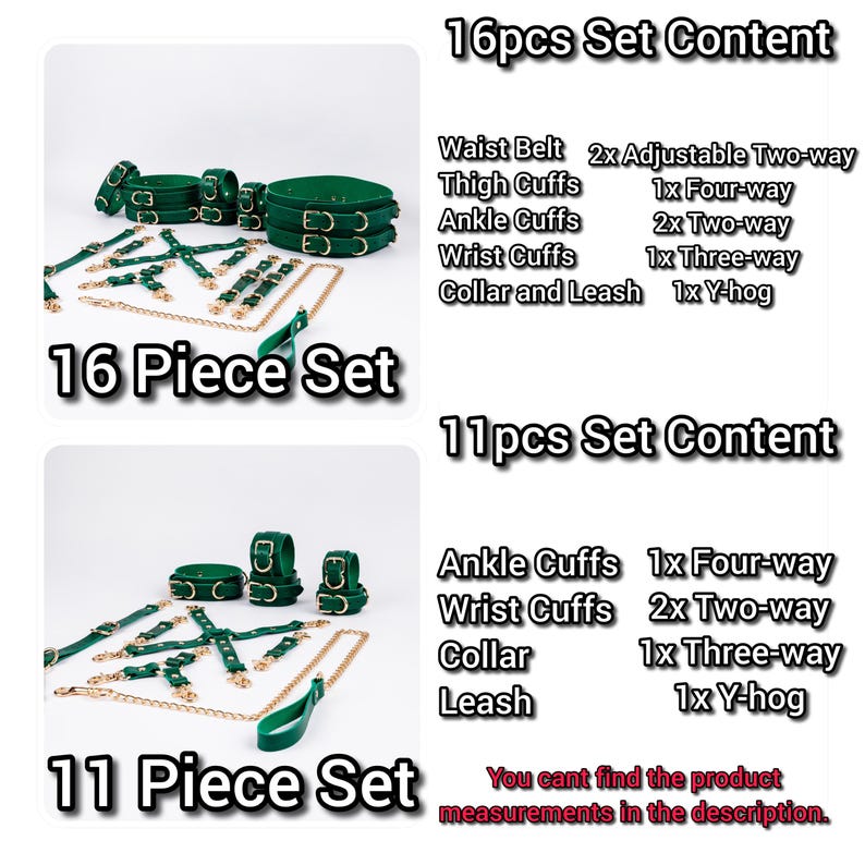 16 Piece – Italian Leather Bondage Restraint Set – Waist Belt, Thigh ...