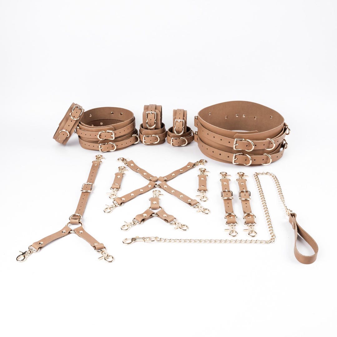 16 Piece – Italian Leather Bondage Restraint Set – Waist Belt, Thigh ...