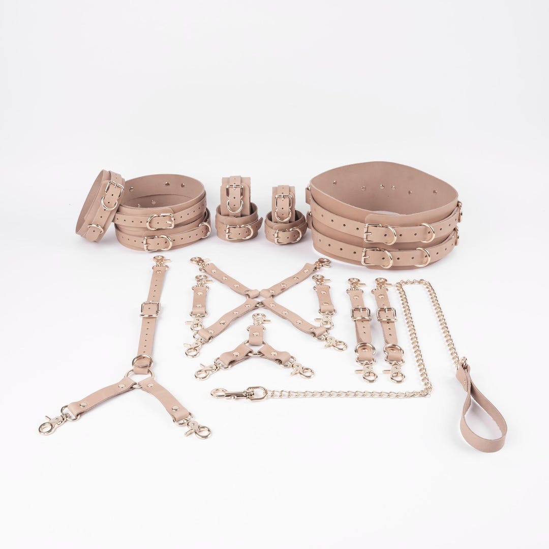 16 Piece – Italian Leather Bondage Restraint Set – Waist Belt, Thigh ...