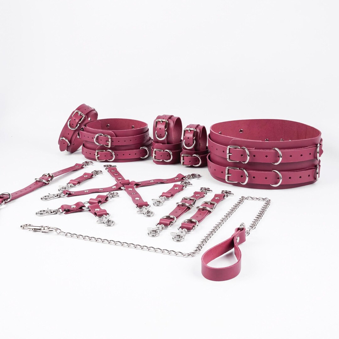 16 Piece – Italian Leather Bondage Restraint Set – Waist Belt, Thigh ...