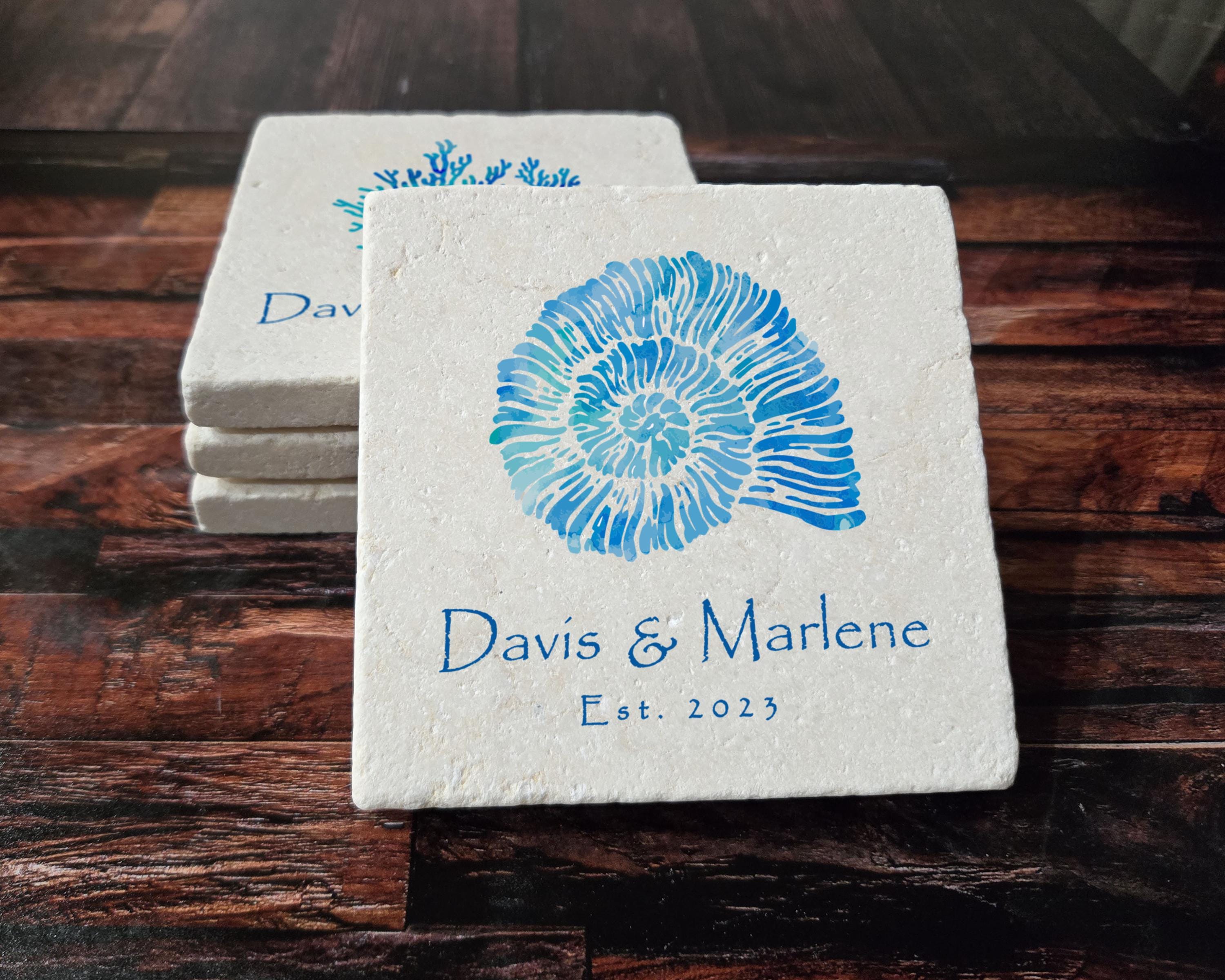 Custom Tumbled Stone Coaster Set, Personalized Coaster With Text ...