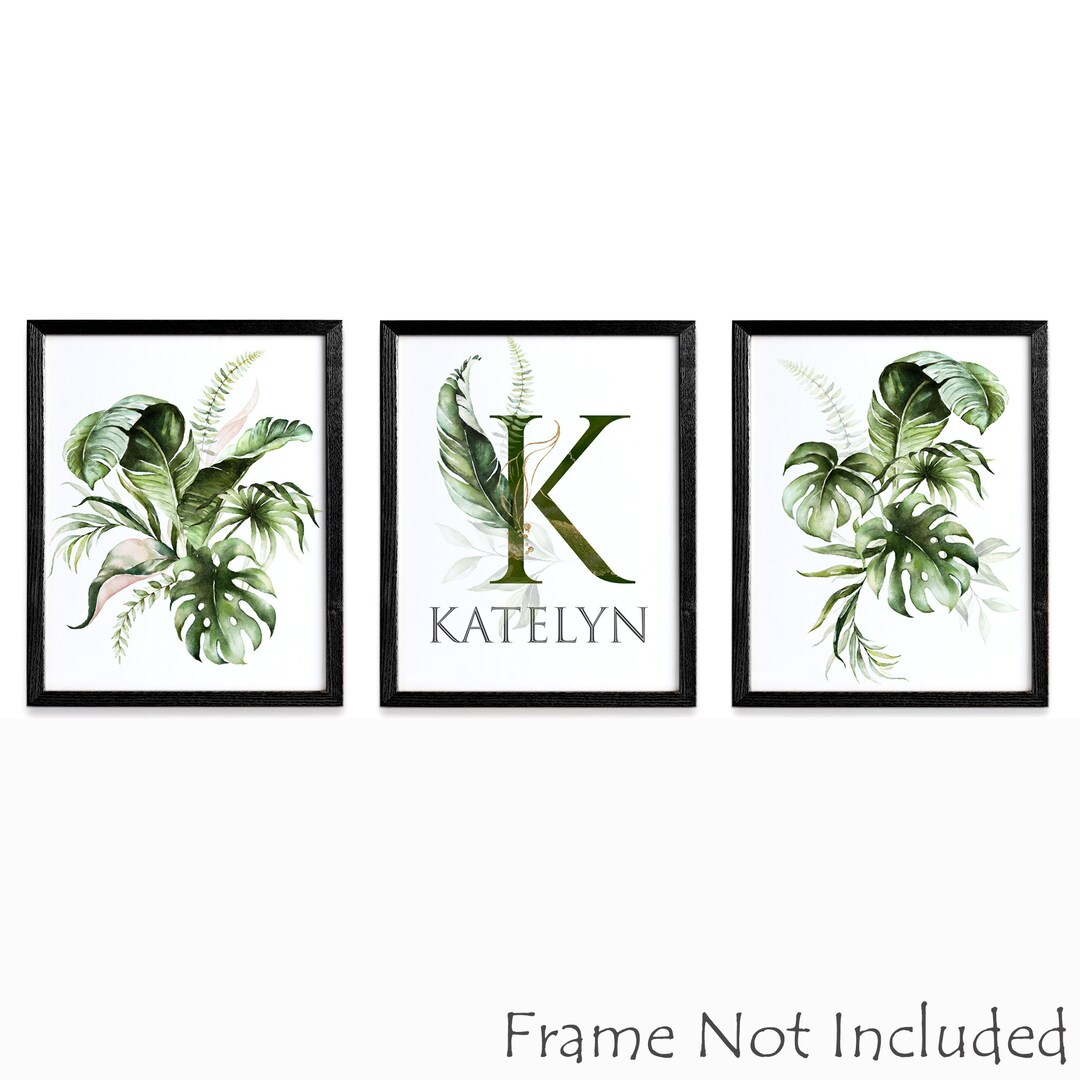 Personalized Tropical Leave Wall Art, Monogram Initial Letter Print Art ...