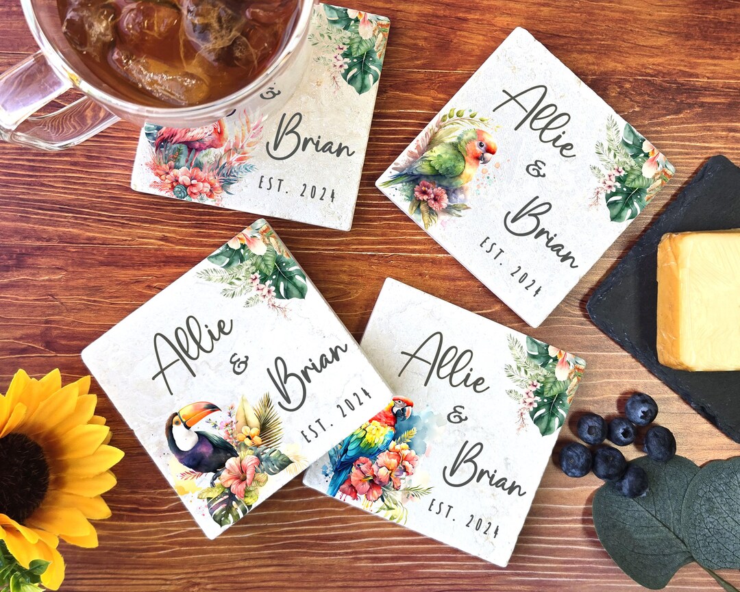 Custom Tumbled Stone Coaster Set, Personalized Coaster With Text ...