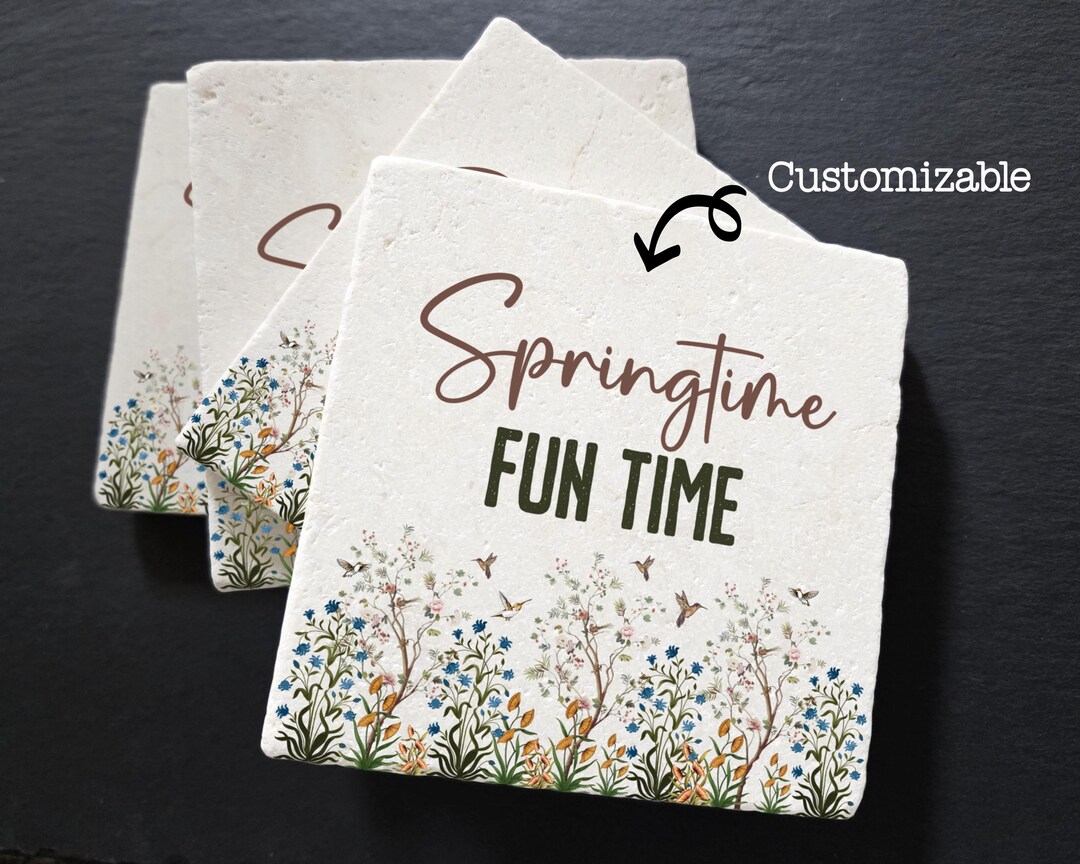 Custom Tumbled Stone Coaster Set, Personalized Coaster With Text ...