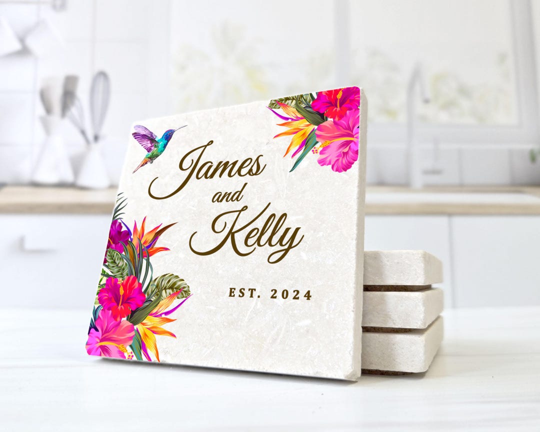 Custom Tumbled Stone Coaster Set, Personalized Coaster With Text ...