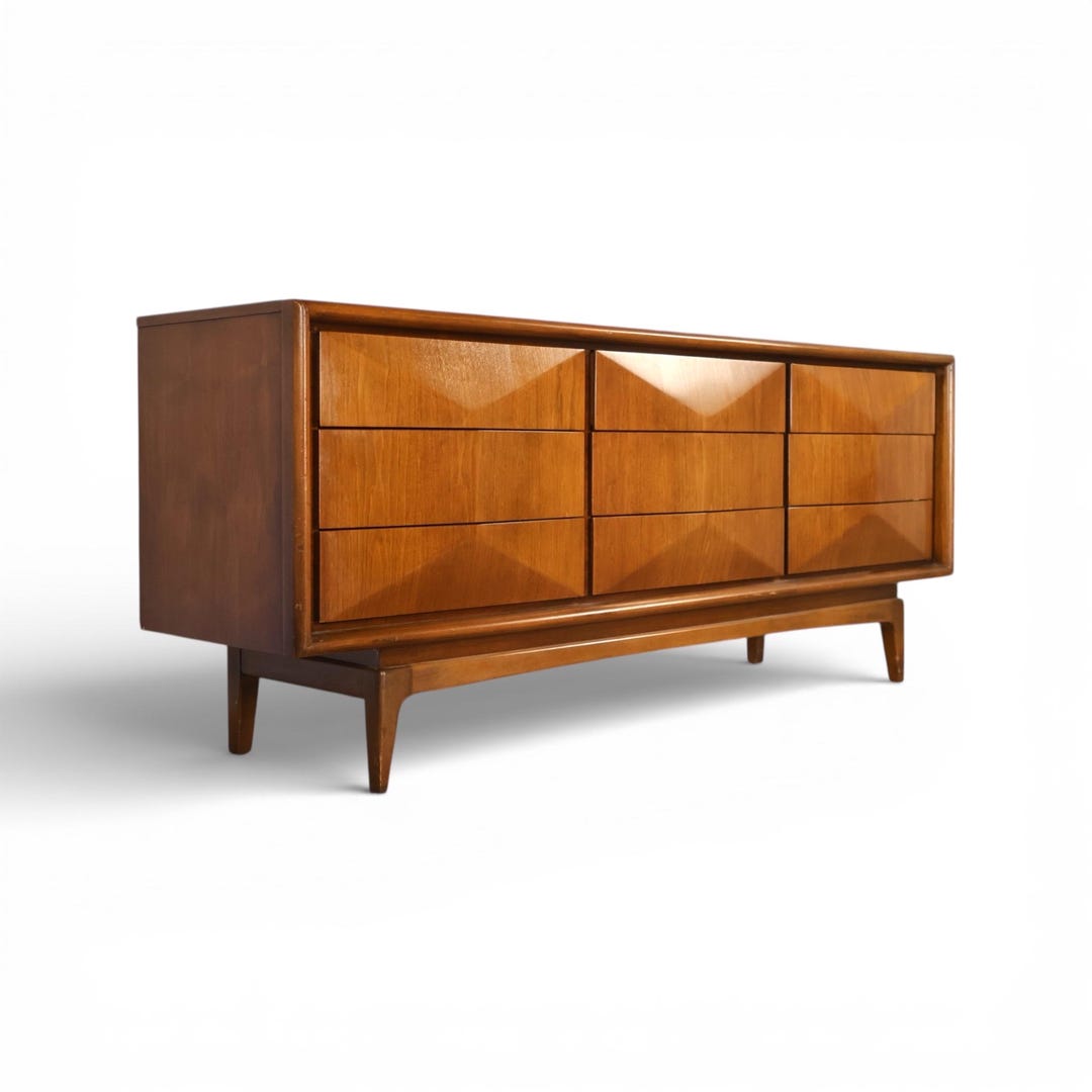 United Furniture Diamond Front Vintage Mid Century Modern 9 Drawer ...