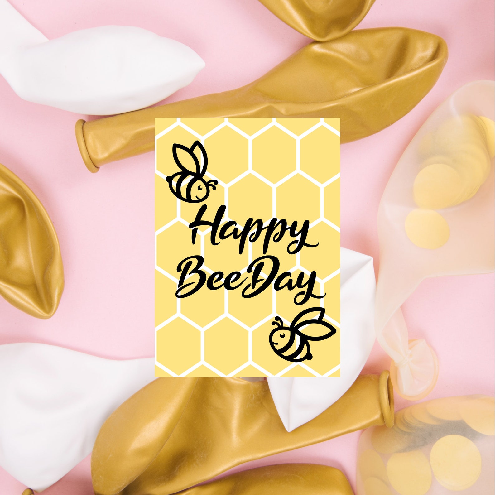 Digital Download - Happy Beeday Bees With Honeycomb Background Portrait ...
