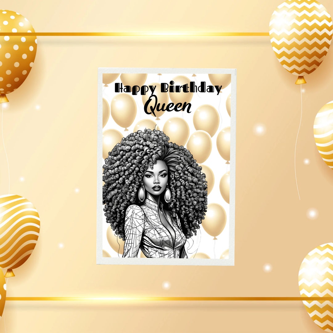 Digital Download - Happy Birthday Black Queen With Gold Balloon ...