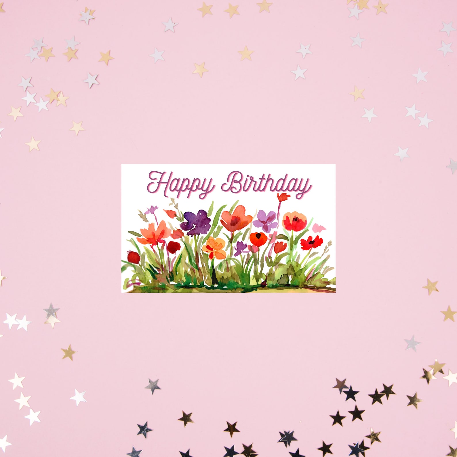Digital Download Watercolor Floral Birthday Card Landscape - Etsy