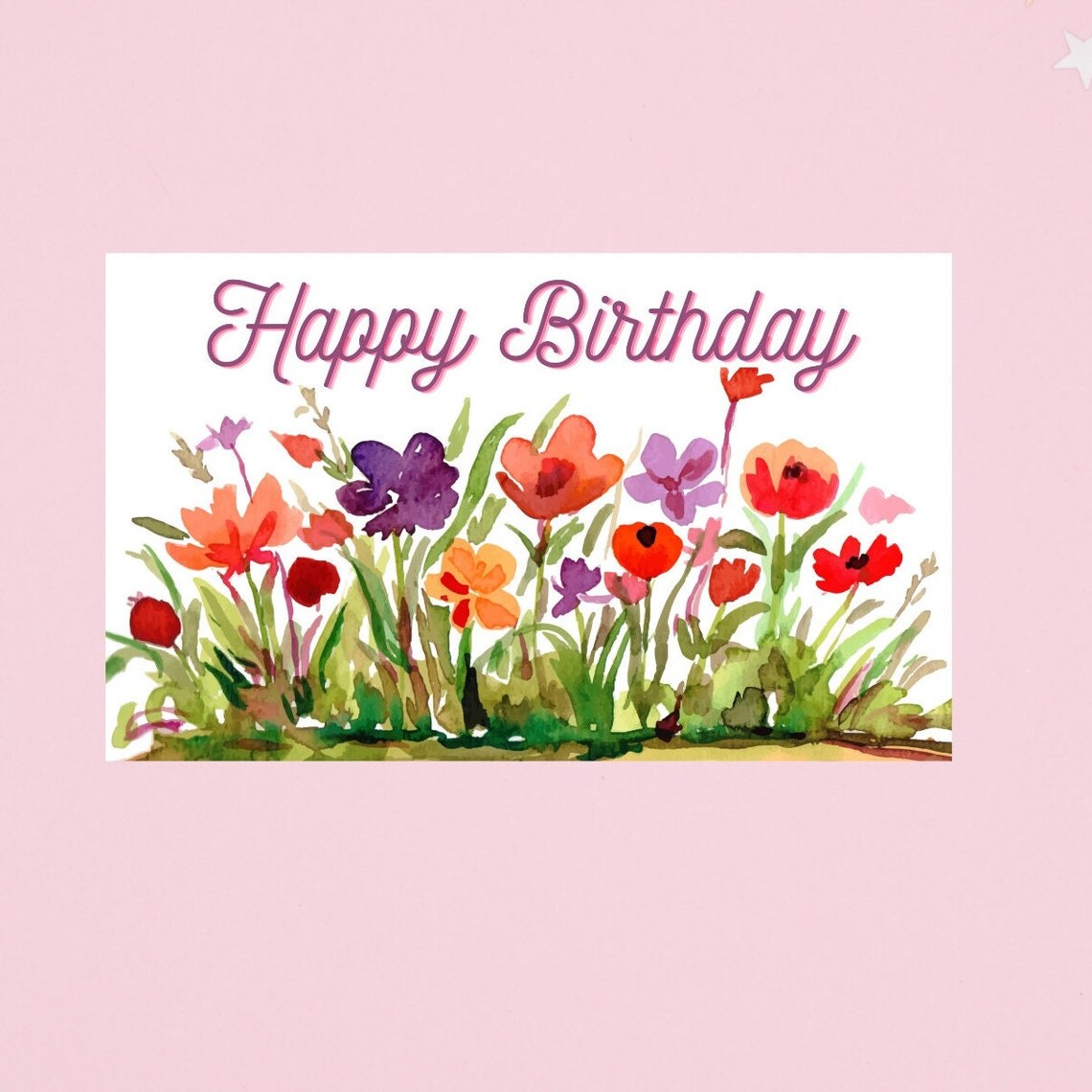 Digital Download - Watercolor Floral Birthday Card - Landscape - Etsy