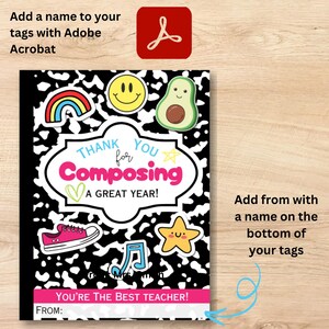 Teacher Thank You Printable Gift Tags | Composition Notebook Theme ...