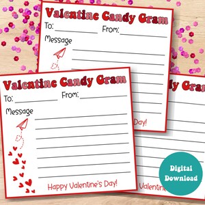 Valentine's Day Candy Gram Printable: School Fundraiser Cards (digital ...