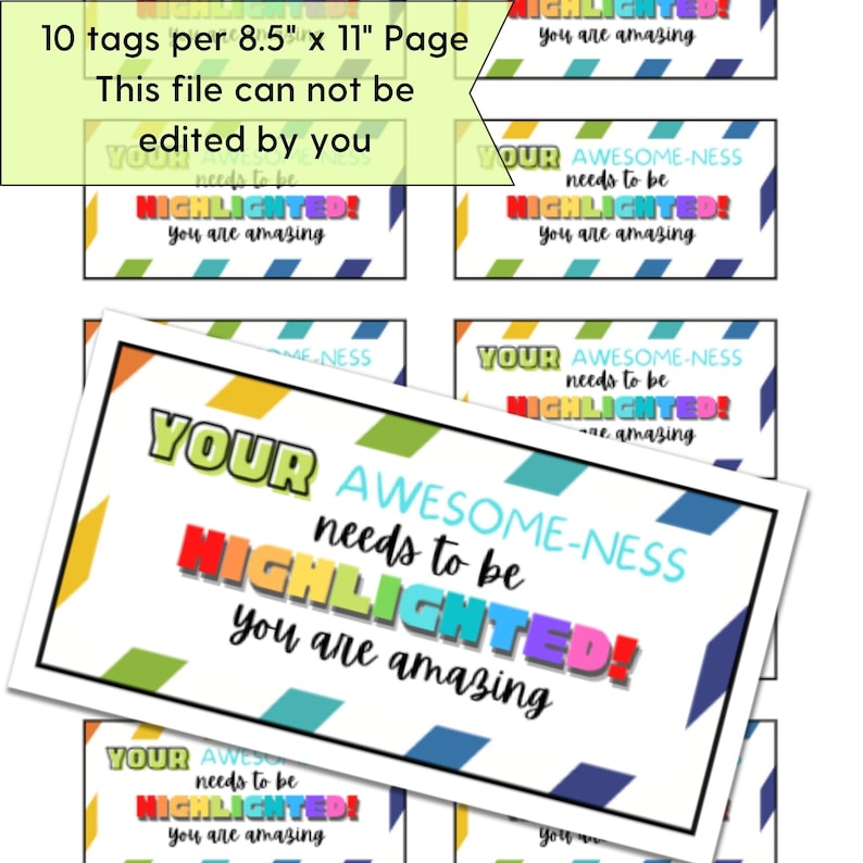 Printable Highlighter Gift Tag: Employee Appreciation, Students (PDF ...