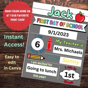 Editable First Day of School Chalkboard Sign: DIY School Photo Prop ...